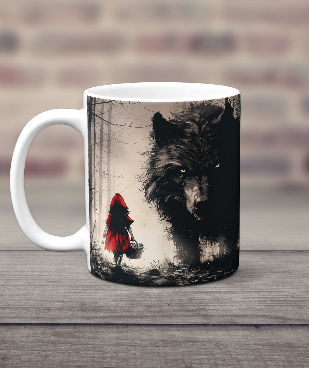 Red Riding Hood Mug, Fairy Tale Mug, Enchanted Forest, Ceramic Wolf Cup ...