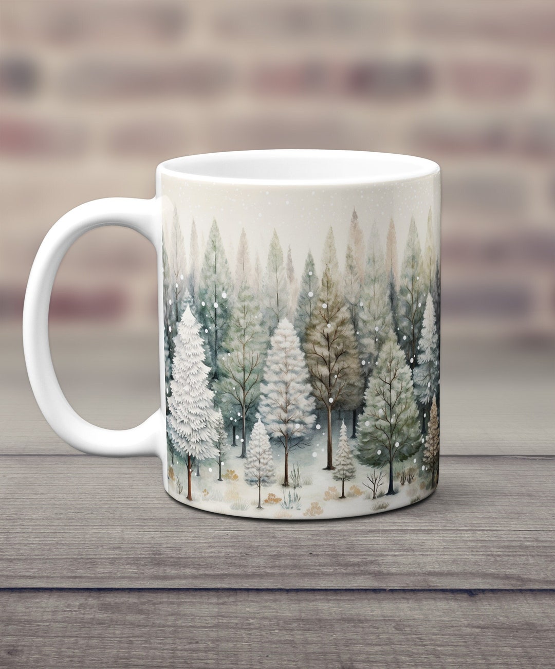 Winter Trees Mug, Pine Trees Ceramic Mug, Winter Evergreen Forest Cup ...