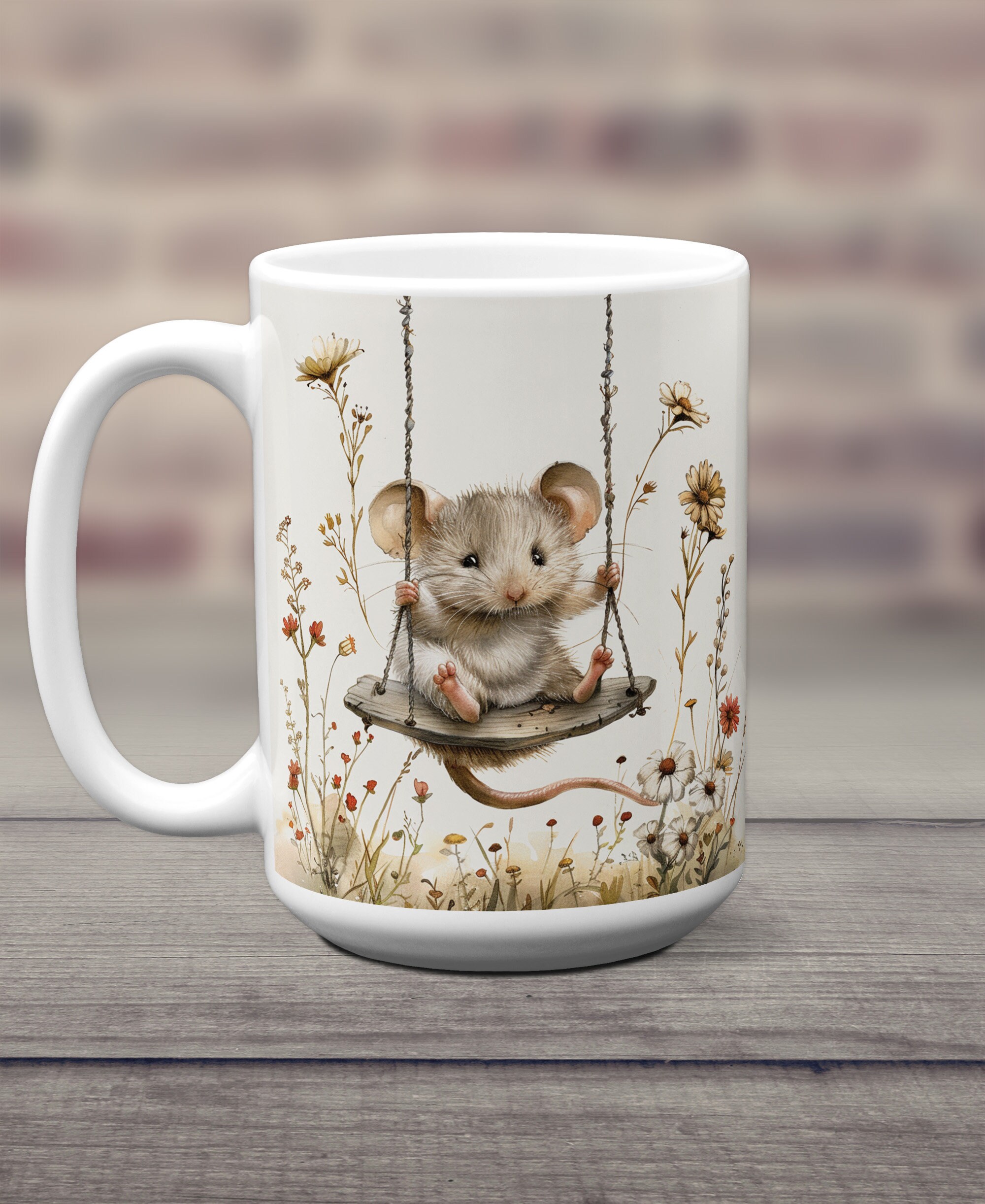 Cute Mouse on a Swing Mug, Adorable Mouse Coffee Cup, Ceramic Mouse Mug ...