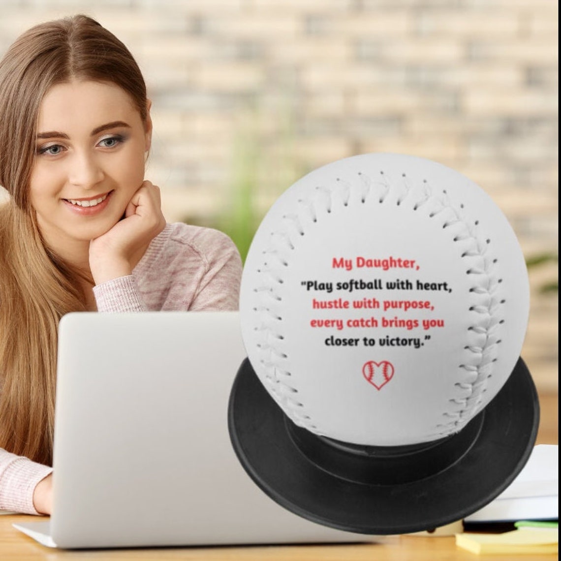 Customized Softball Gift Dad to Daughter, Softball With Inspirational ...