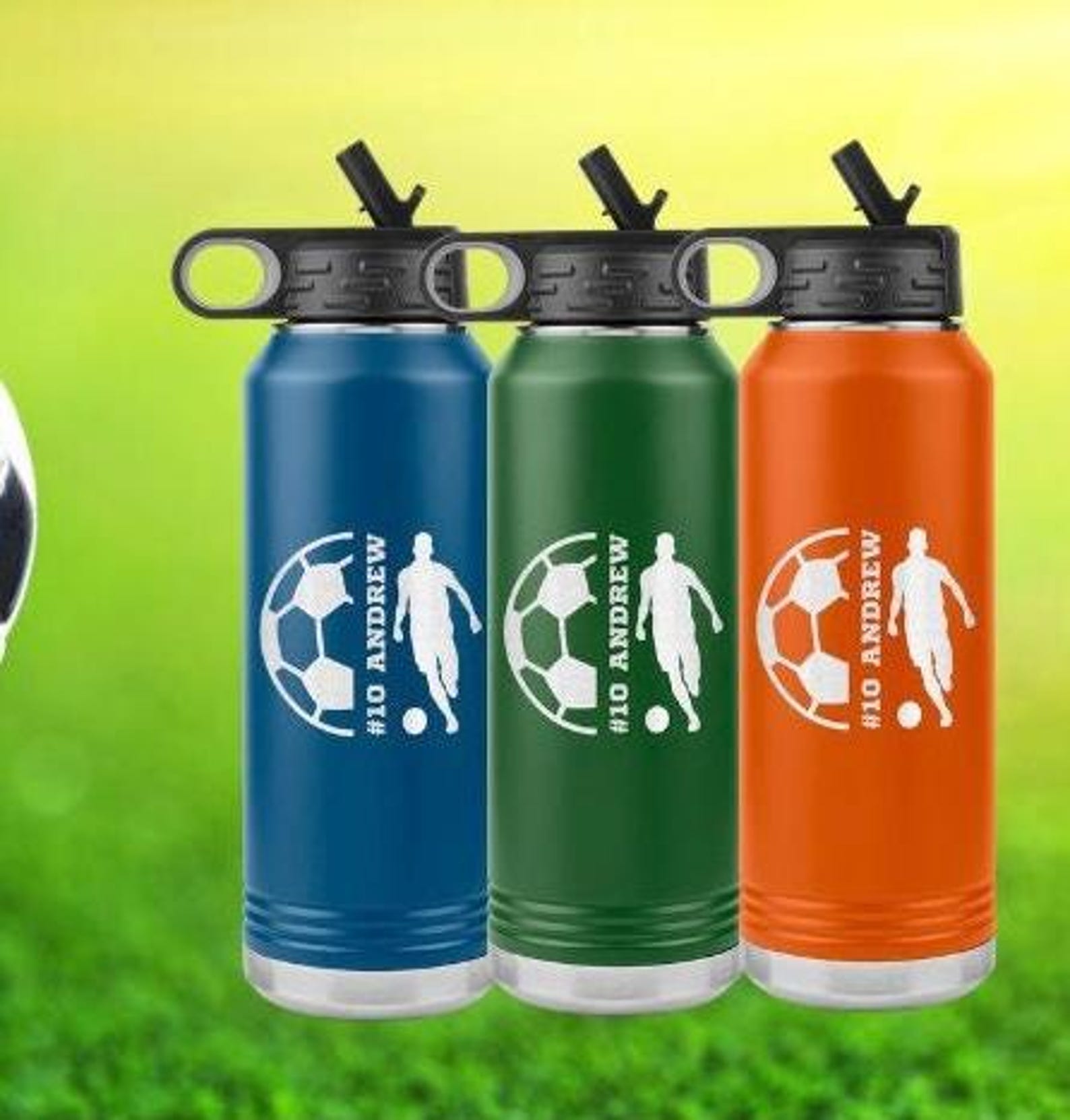 Soccer Water Bottle Personalized With Name and Number, 32 Ounce, Boys ...