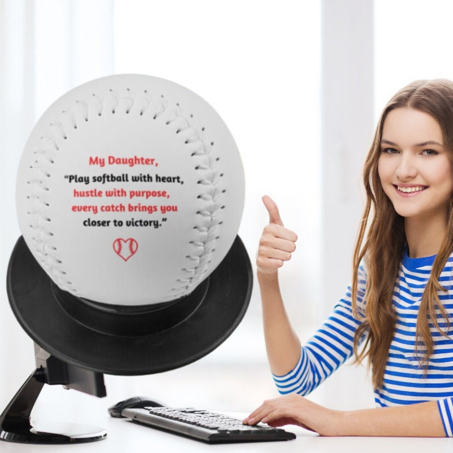 Customized Softball Gift Dad to Daughter, Softball With Inspirational ...