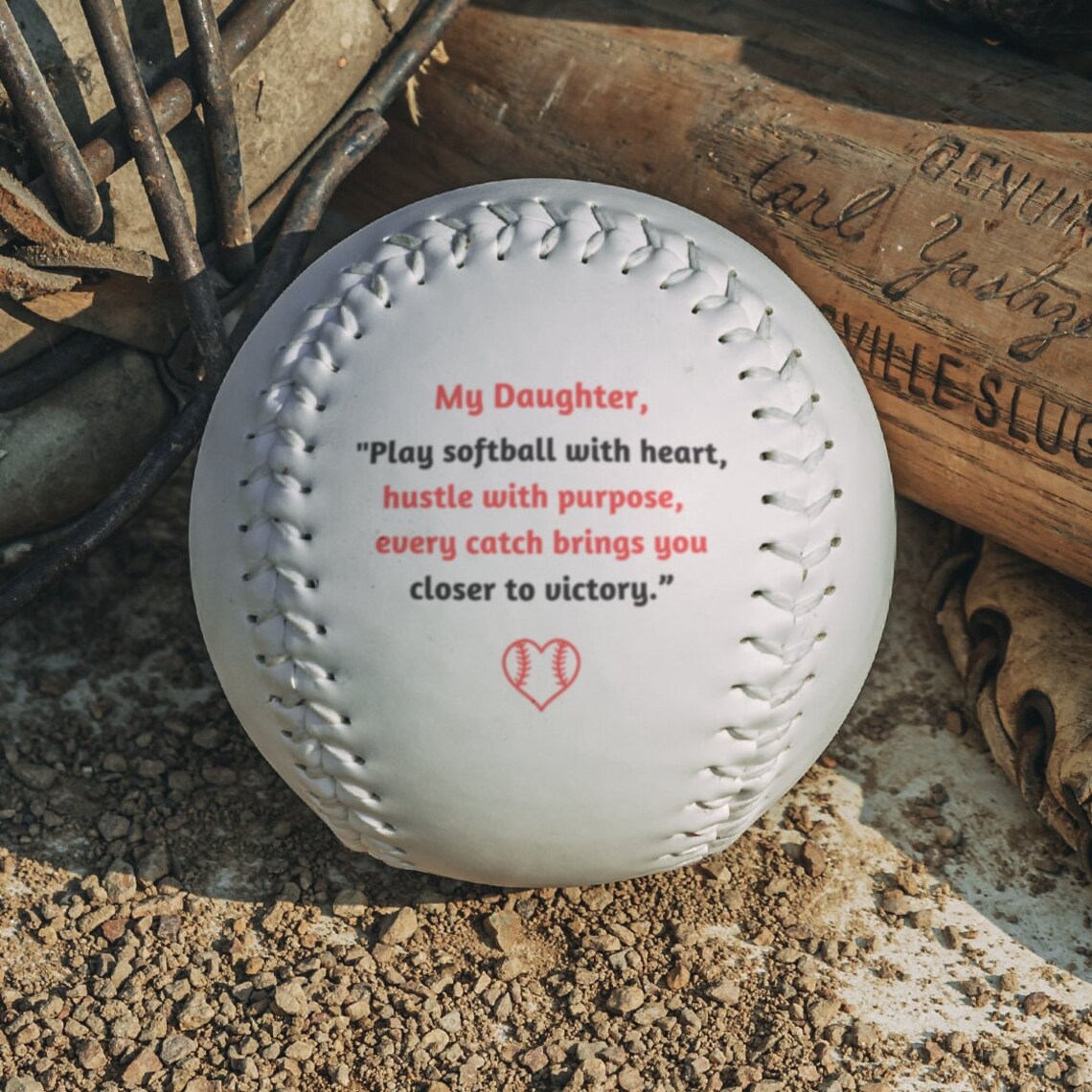 Customized Softball Gift Dad to Daughter, Softball With Inspirational ...