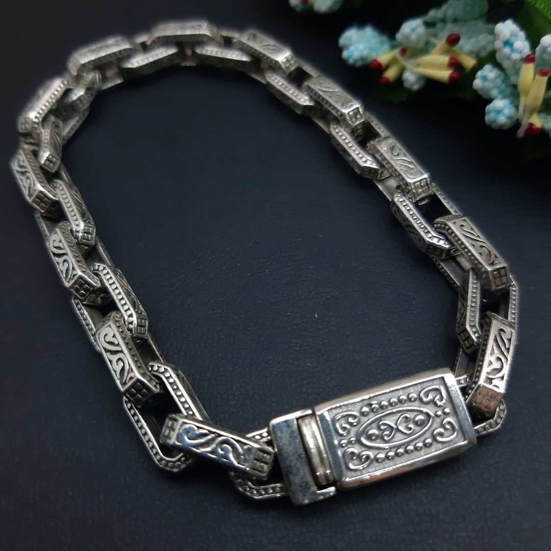 New Model 925 Sterling Silver Box Lock Byzantine Chain Bracelet 7 Mm - Etsy