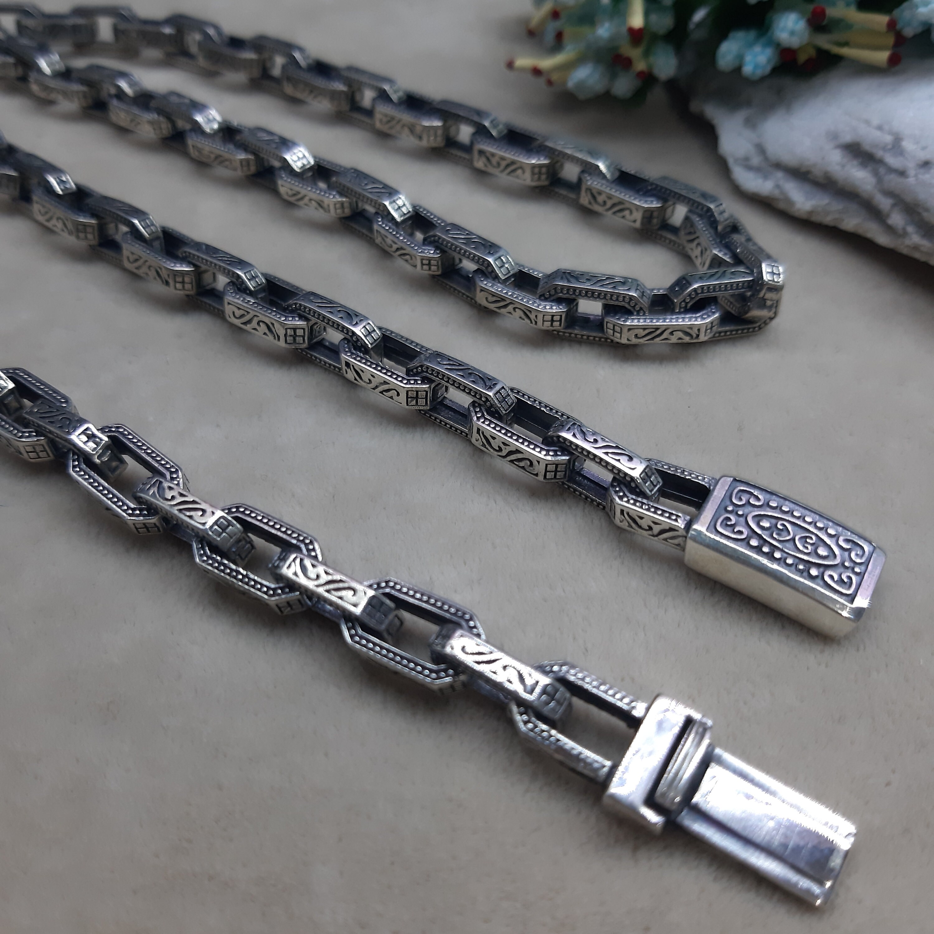 New Model 925 Sterling Silver Box Lock Byzantine Chain Necklase 7 Mm - Etsy