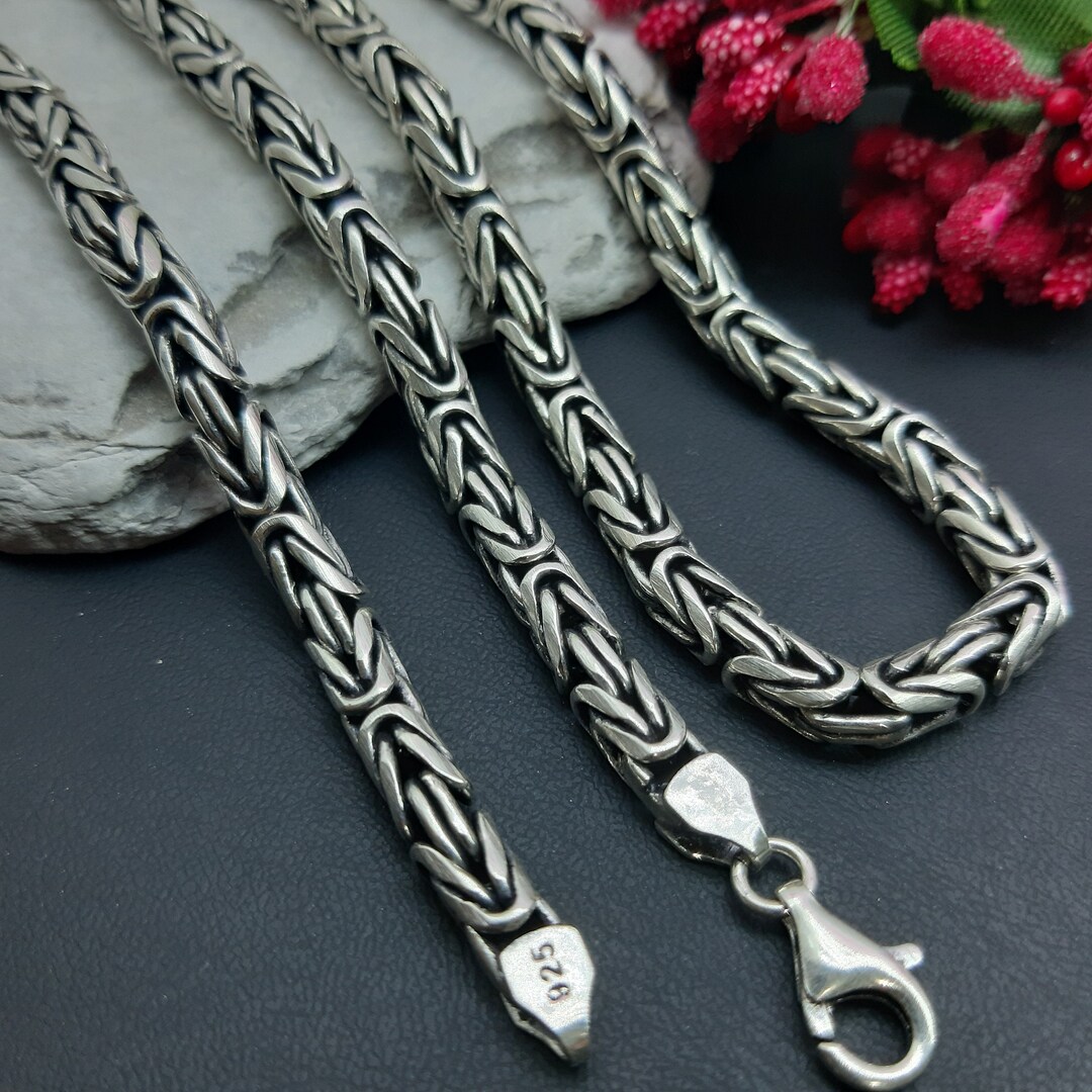 925 Sterling Silver Round King Byzantine Chain Necklace 5 Mm - Etsy