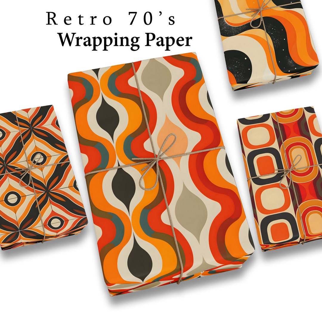 Retro 70s Gift Wrap Trippy Pattern Wrapping Paper for Birthday, Themed ...