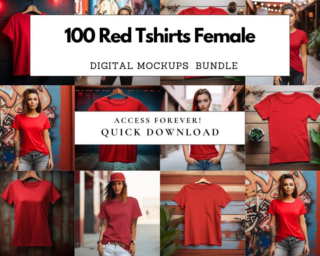 100 T-shirt Red Mockups Print on Demand Mock up Female Gildan Styled ...