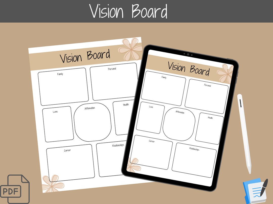 Vision Board, Vision Board Template, Vision Board Planner, Vision Board ...
