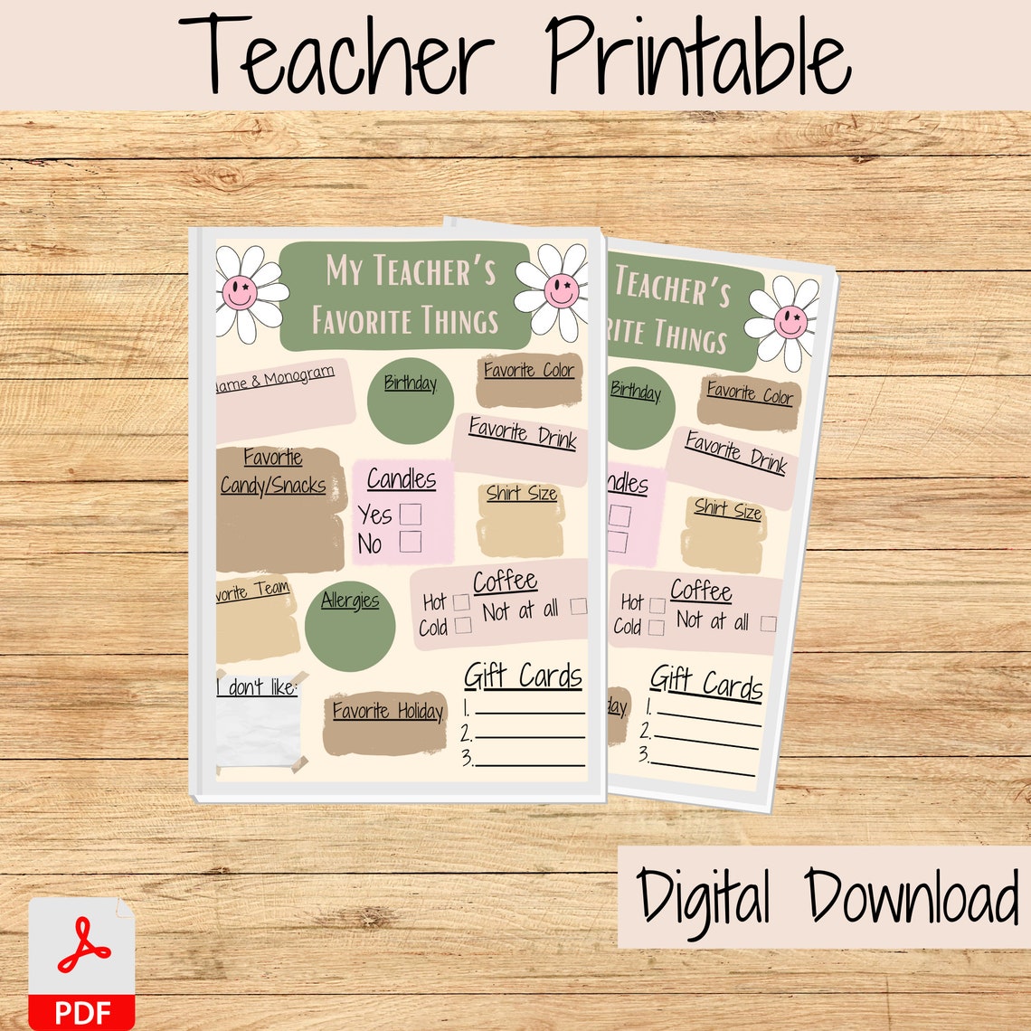 My Teacher's Favorite Things Printable Get to Know Your - Etsy
