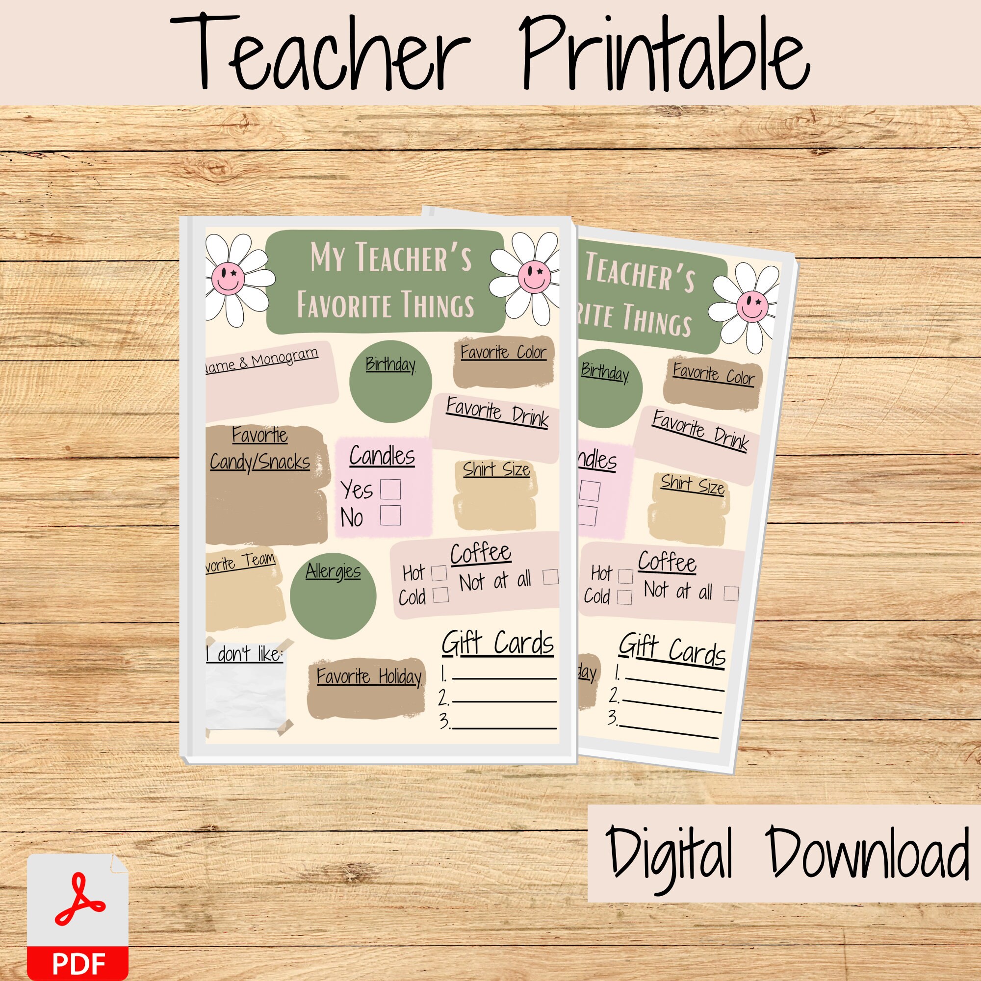 My Teacher's Favorite Things Printable Get to Know Your - Etsy