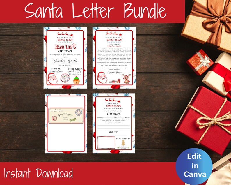 Santa Letter Printable, Santa Letter Template, Santa Letter Kit, Letter ...