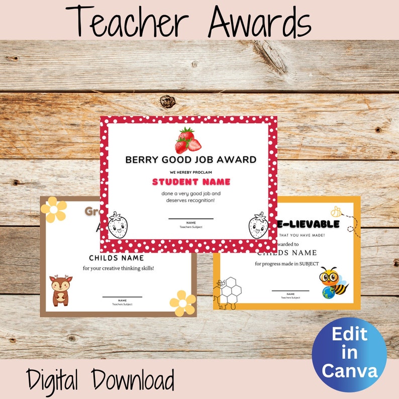 Teacher Awards Printable Teacher Award Certificate Teacher - Etsy