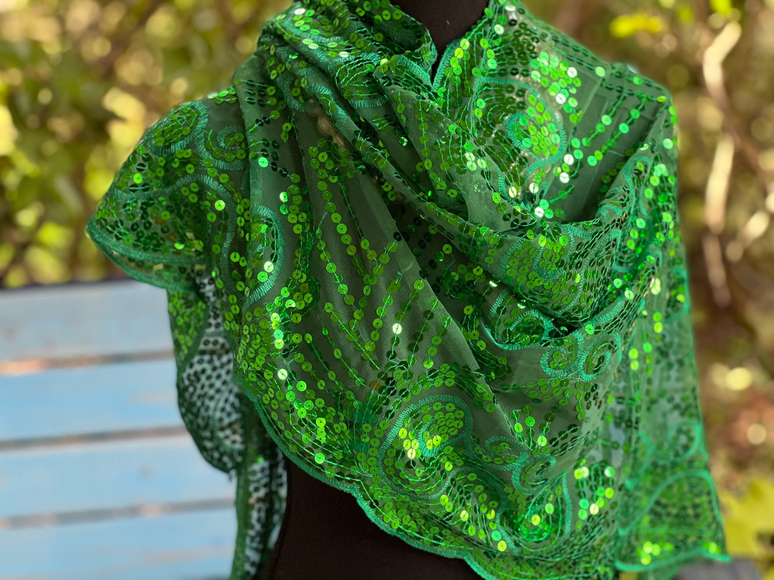 Green Sparkle FLORAL Sequin Scarf Shawl Fringe Tassel - Etsy