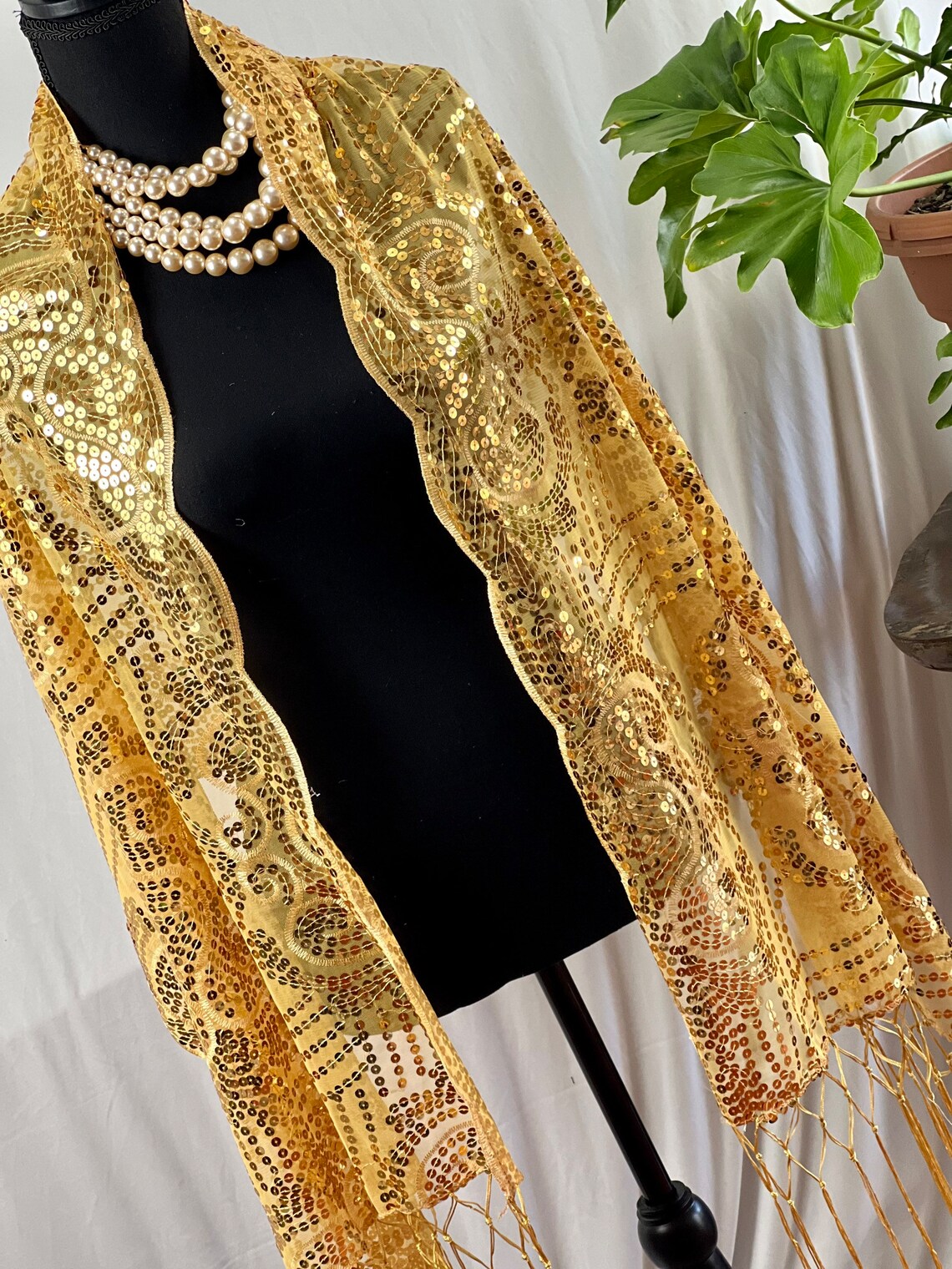 Sparkle FLORAL Sequin Scarf Shawl Fringe Tassel - Etsy