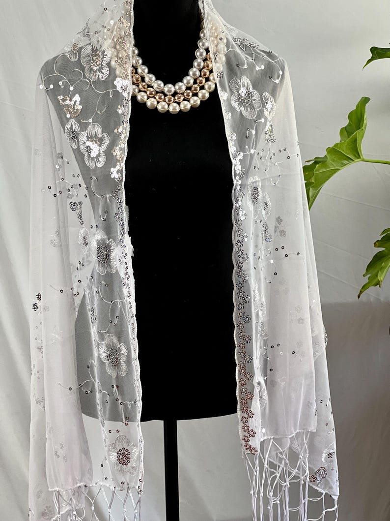 White Sheer Wedding Scarf Special Event Scarf Sequin Scarf Sparkle ...