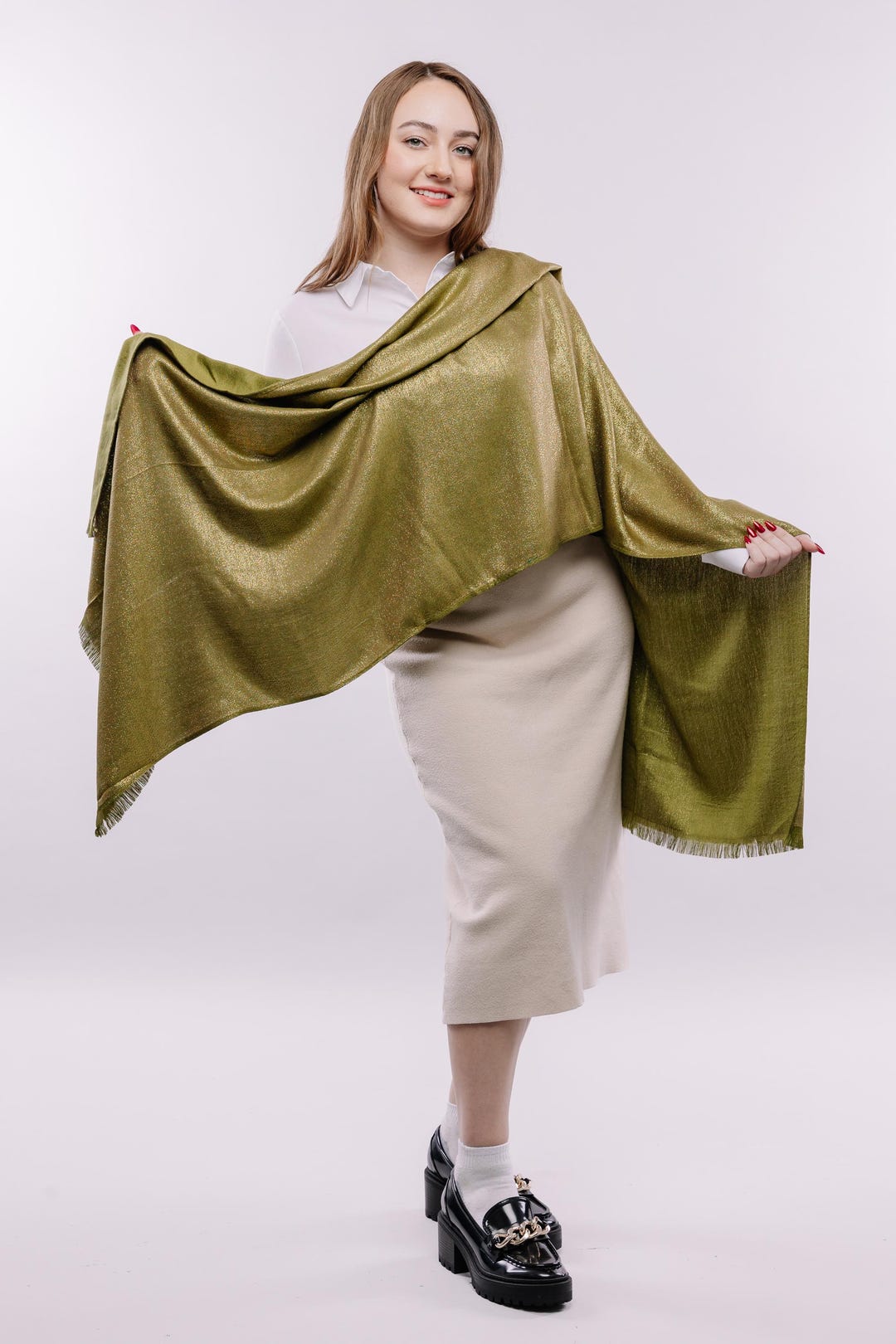 Olive Green Shimmer Shawl: Elegant Wedding Bridesmaid Wrap - Etsy