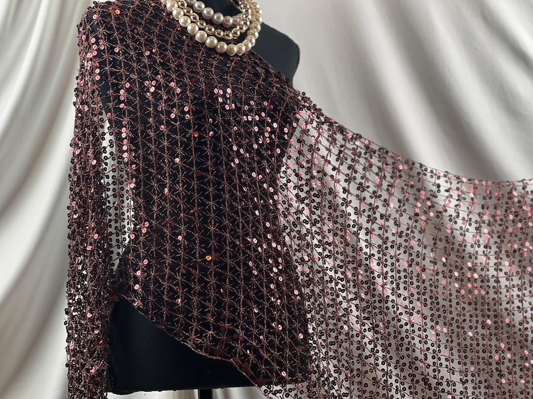 Elegant Brown Sequin Scarf Shawl Wedding Cape Wedding Shawl Sequin ...