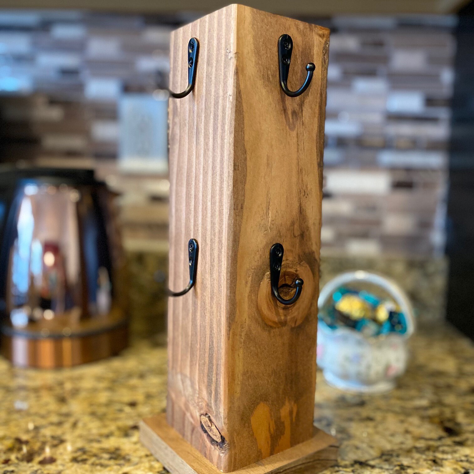 Rustic Farm House Coffee Mug Stand, Wooden Mug Holder, Kitchen Display ...