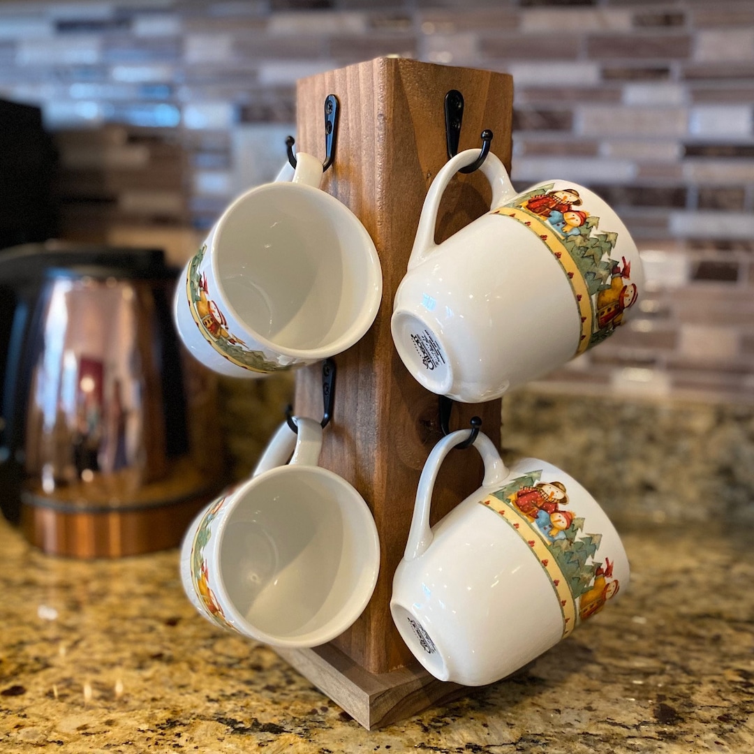 Rustic Farm House Coffee Mug Stand, Wooden Mug Holder, Kitchen Display ...