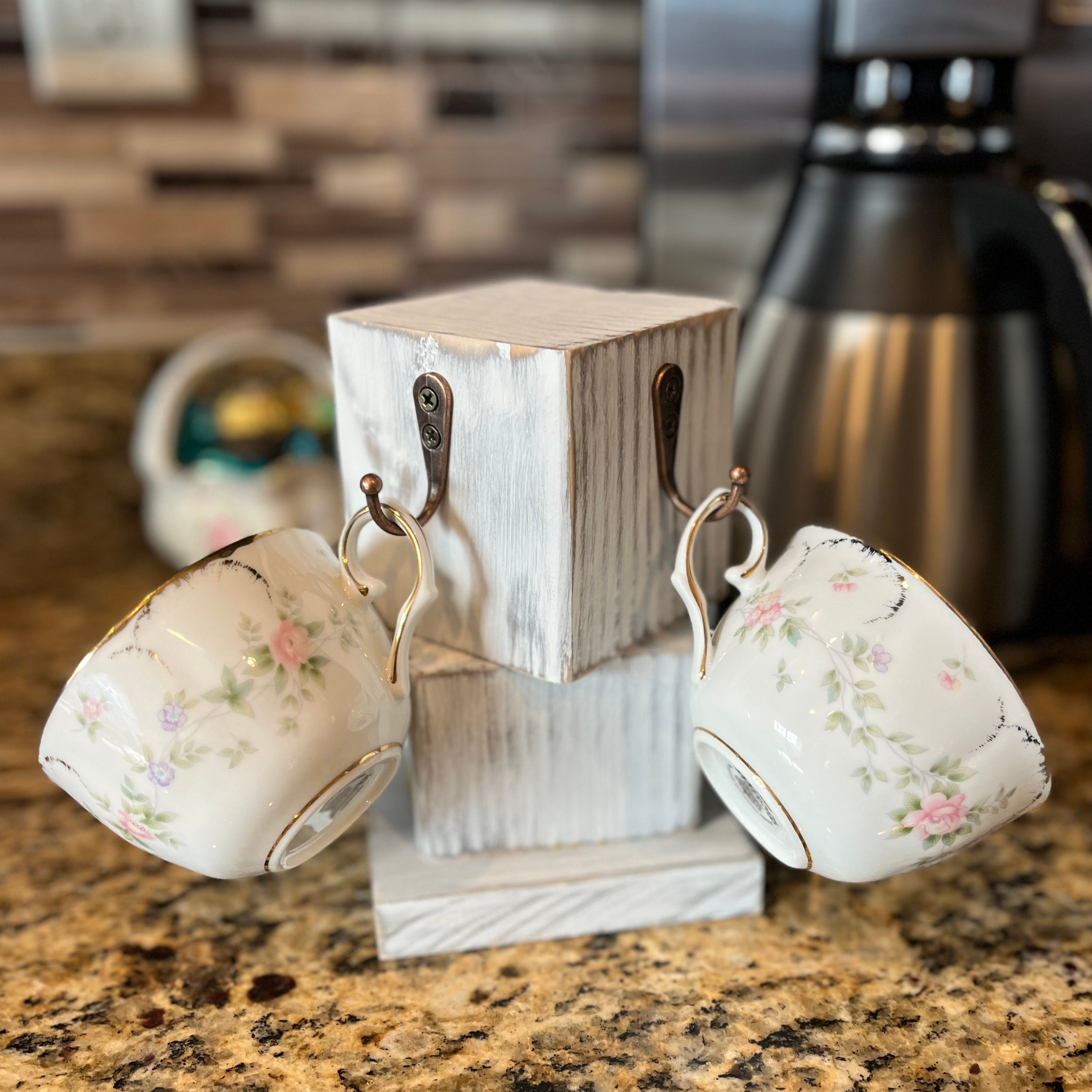 Small Farm House Coffee Mug Stand, Wooden Cup Holder, Kitchen Display ...