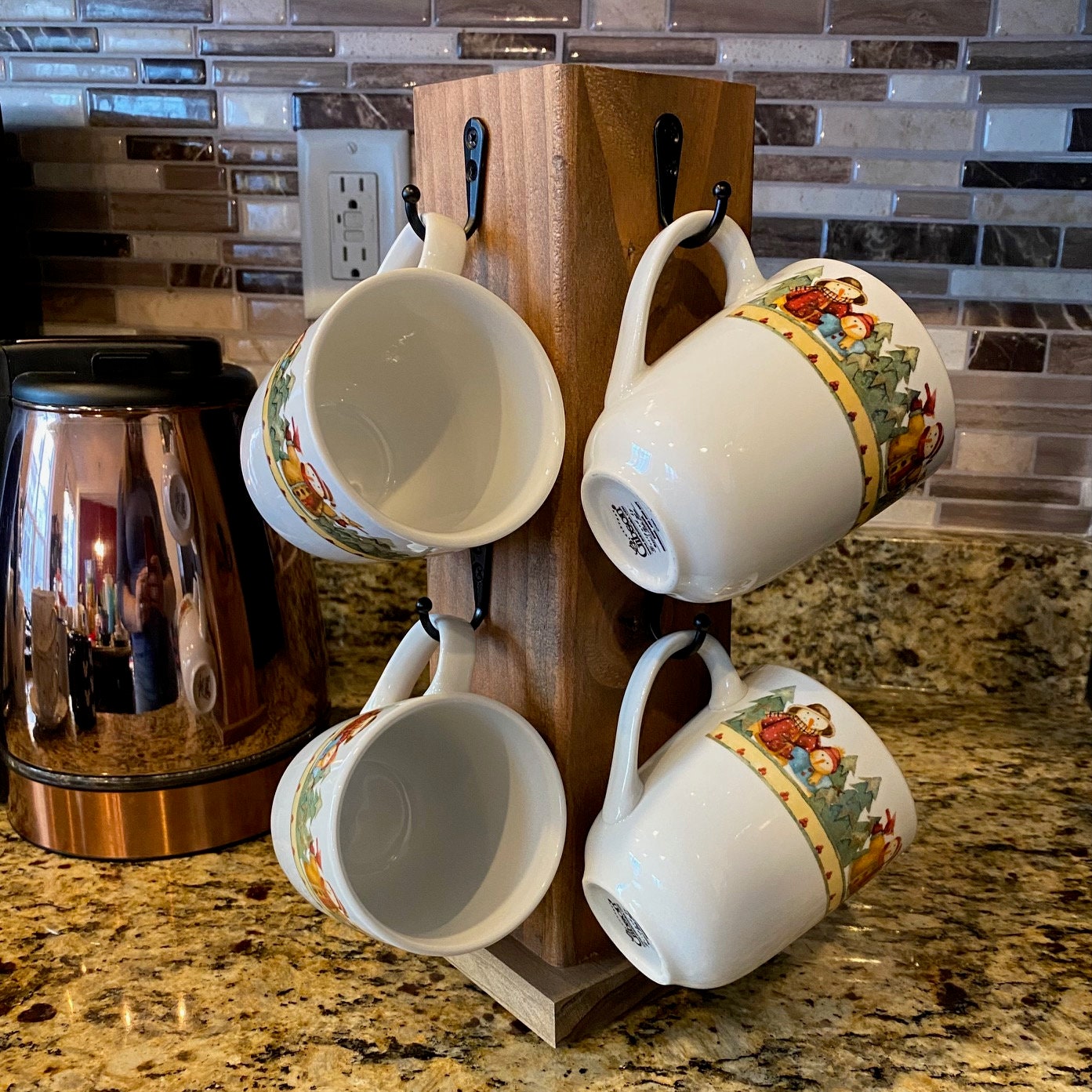 Rustic Farm House Coffee Mug Stand, Wooden Mug Holder, Kitchen Display ...