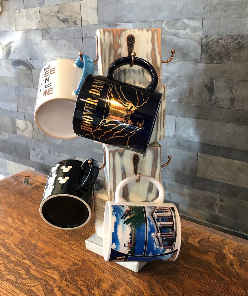Farm House Coffee Mug Stand, Wooden Cup Holder, Kitchen Display Stand ...