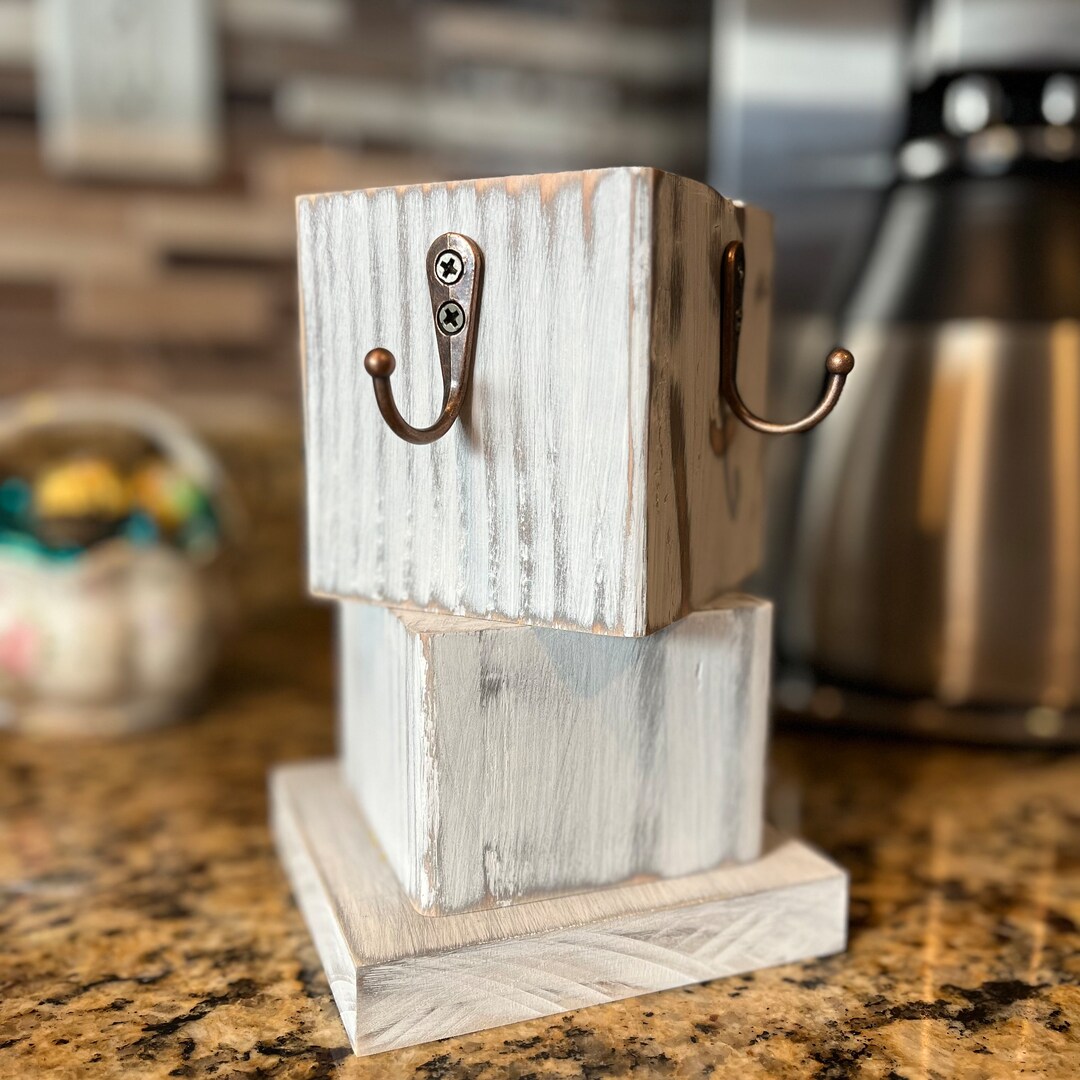 Small Farm House Coffee Mug Stand, Wooden Cup Holder, Kitchen Display ...