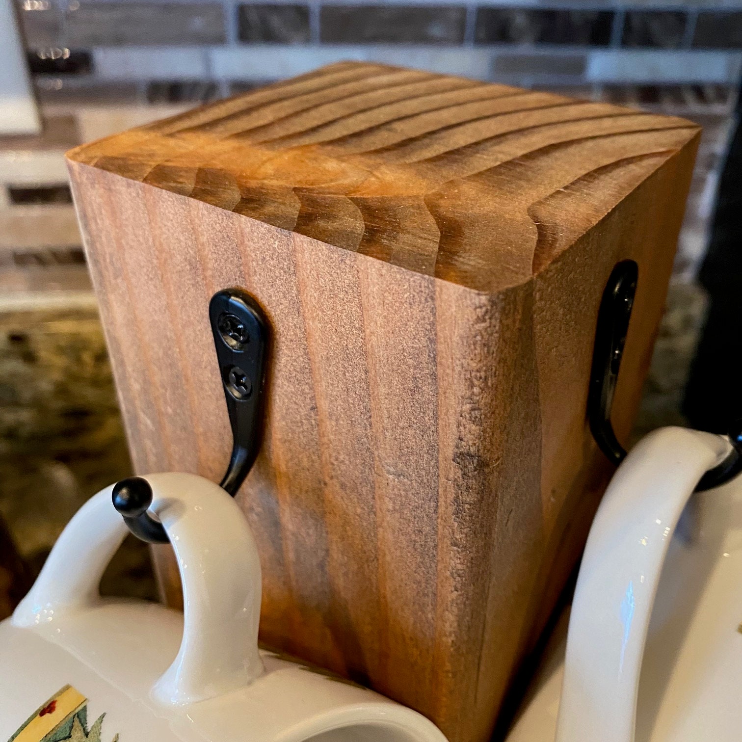 Rustic Farm House Coffee Mug Stand, Wooden Mug Holder, Kitchen Display ...