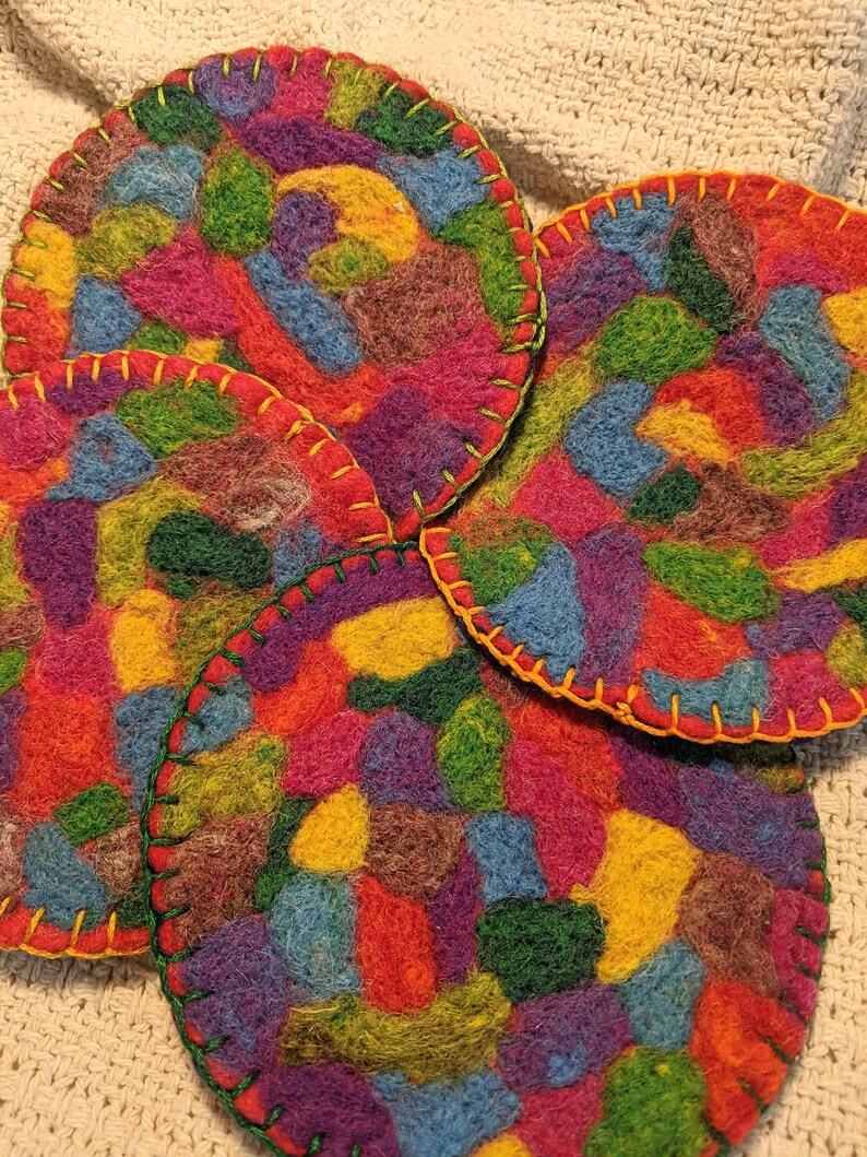Round Felt Coaster Set Bold and Bright - Etsy