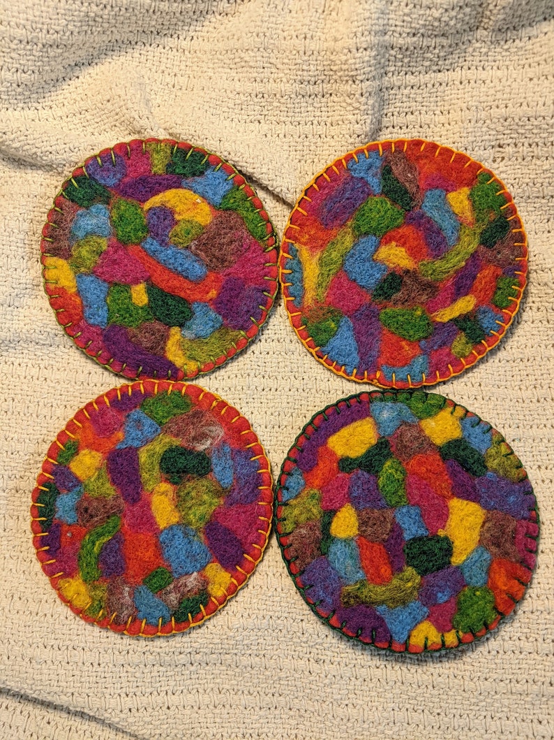 Round Felt Coaster Set Bold and Bright - Etsy