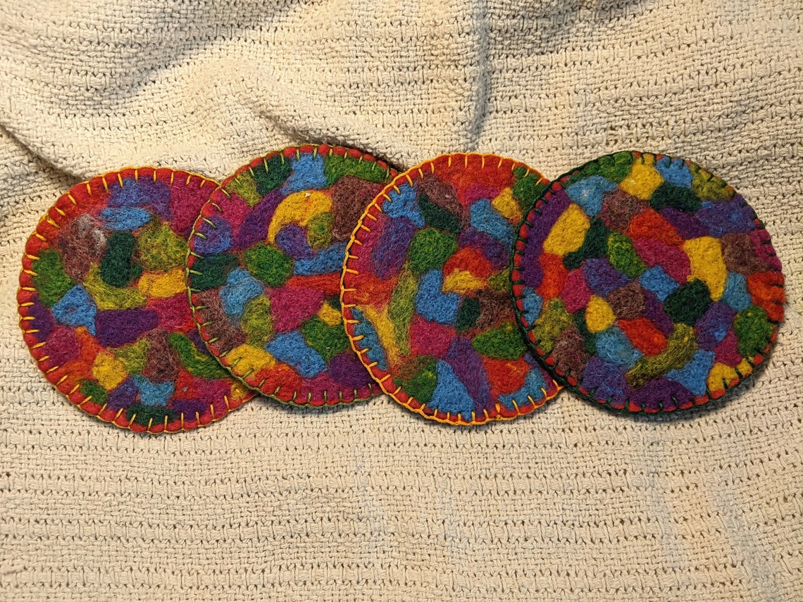 Round Felt Coaster Set Bold and Bright - Etsy