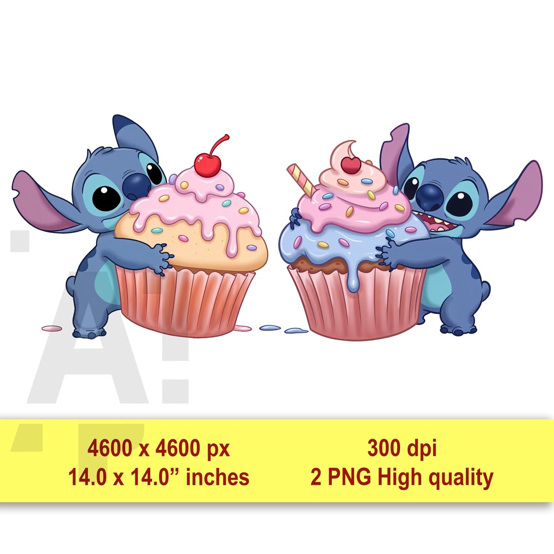 2 PNG Stitch Hugging Cupcake | Cute Cartoon Clipart for Sublimation ...