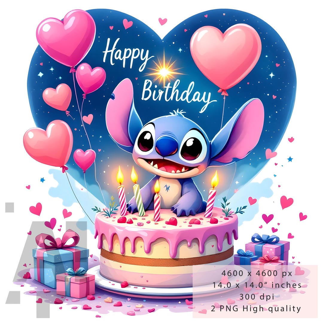 2 Png Stitch Birthday Festive Cartoon Alien Clipart Instant