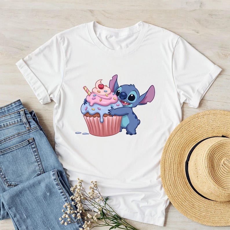 2 PNG Stitch Hugging Cupcake | Cute Cartoon Clipart for Sublimation ...