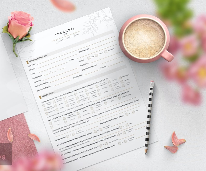 Spa Esthetician Client Intake Form Template, Minimalist Health History ...