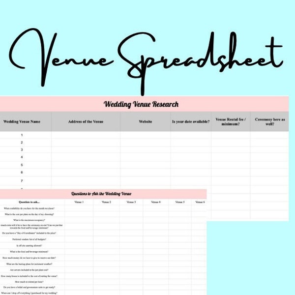 Wedding Venue Comparison Spreadsheet - Etsy