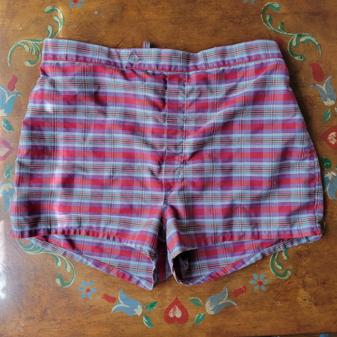 Vintage Plaid Men's Cotton Swim Shorts - Etsy