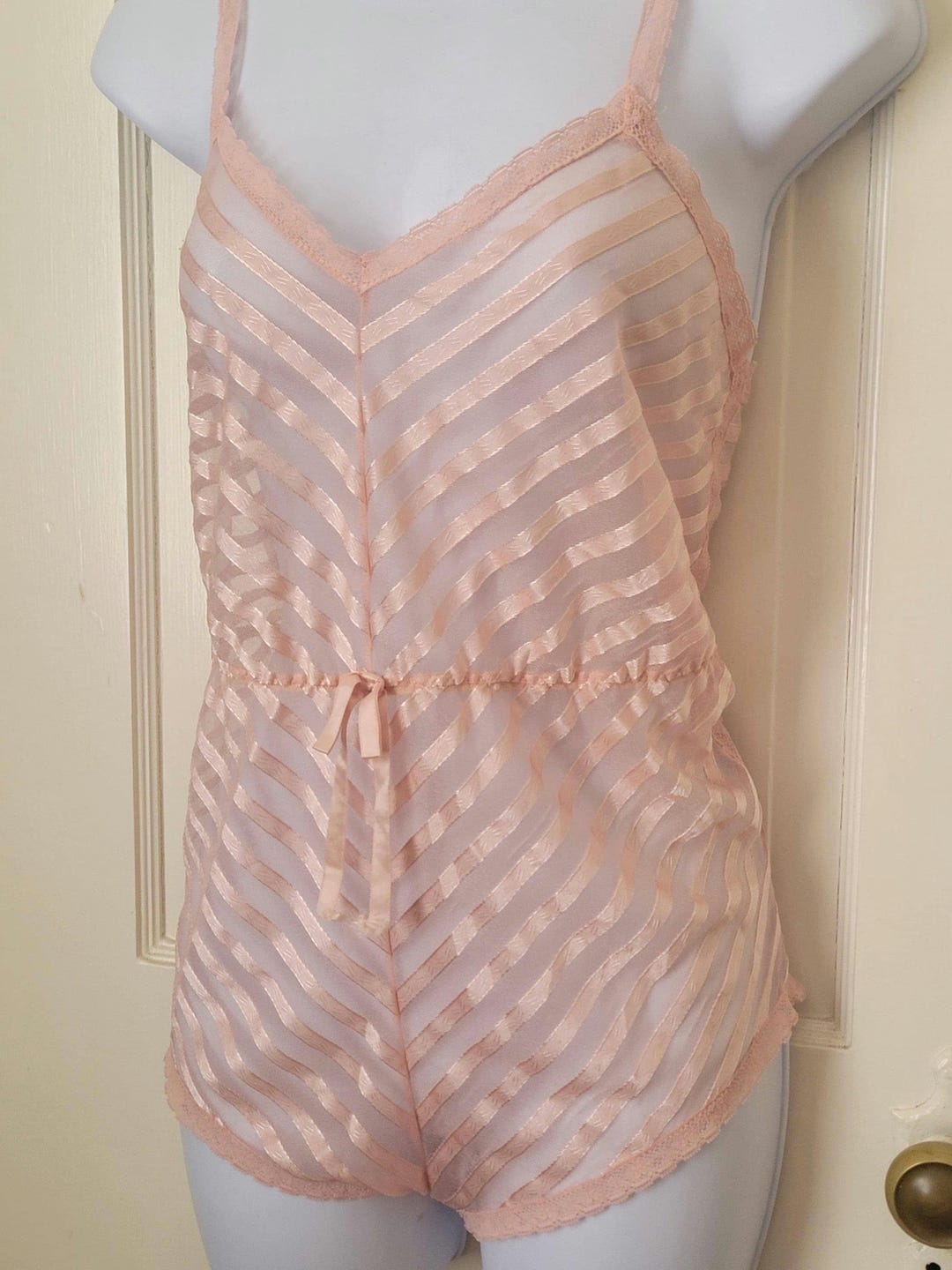 Vintage 1980s Jcpenney Pink Sheer Striped Teddy / Romper Medium - Etsy