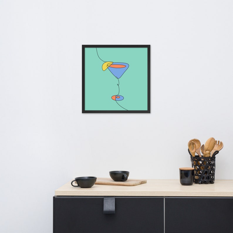 FRAMED Cocktail Glass Line Art for Home Decor - Etsy