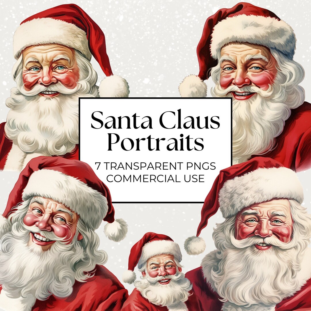 Santa Claus Portraits Clipart, Transparent Pngs, Commercial Use - Etsy