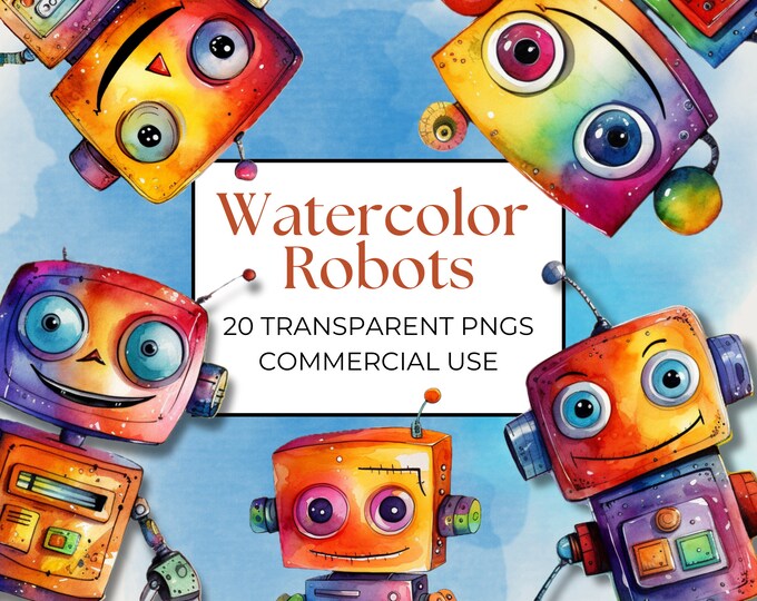 20 Cute Robots Clip Art, Adorable Bot Printable Image, Nursery Wall Art ...