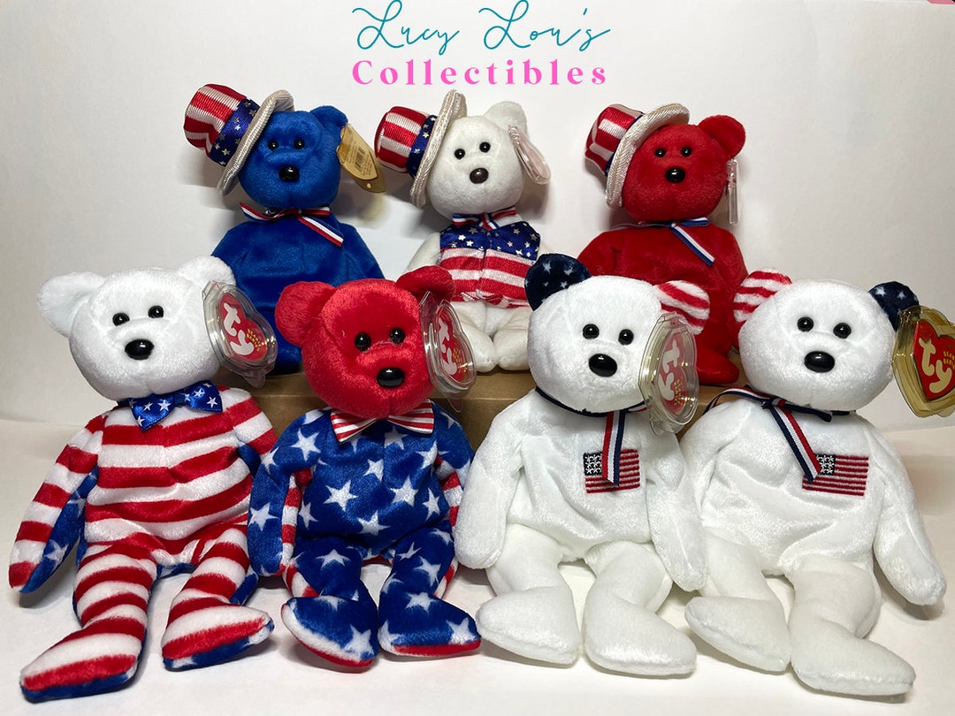 Patriotic Ty Beanie Baby Bears - U PICK: Sam Red Bear, Sam Blue Bear ...