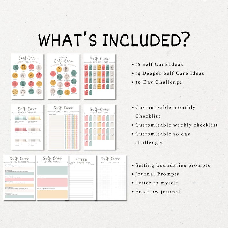 Self Care Planner | Self Care Checklist Bundle | Editable Self-care ...