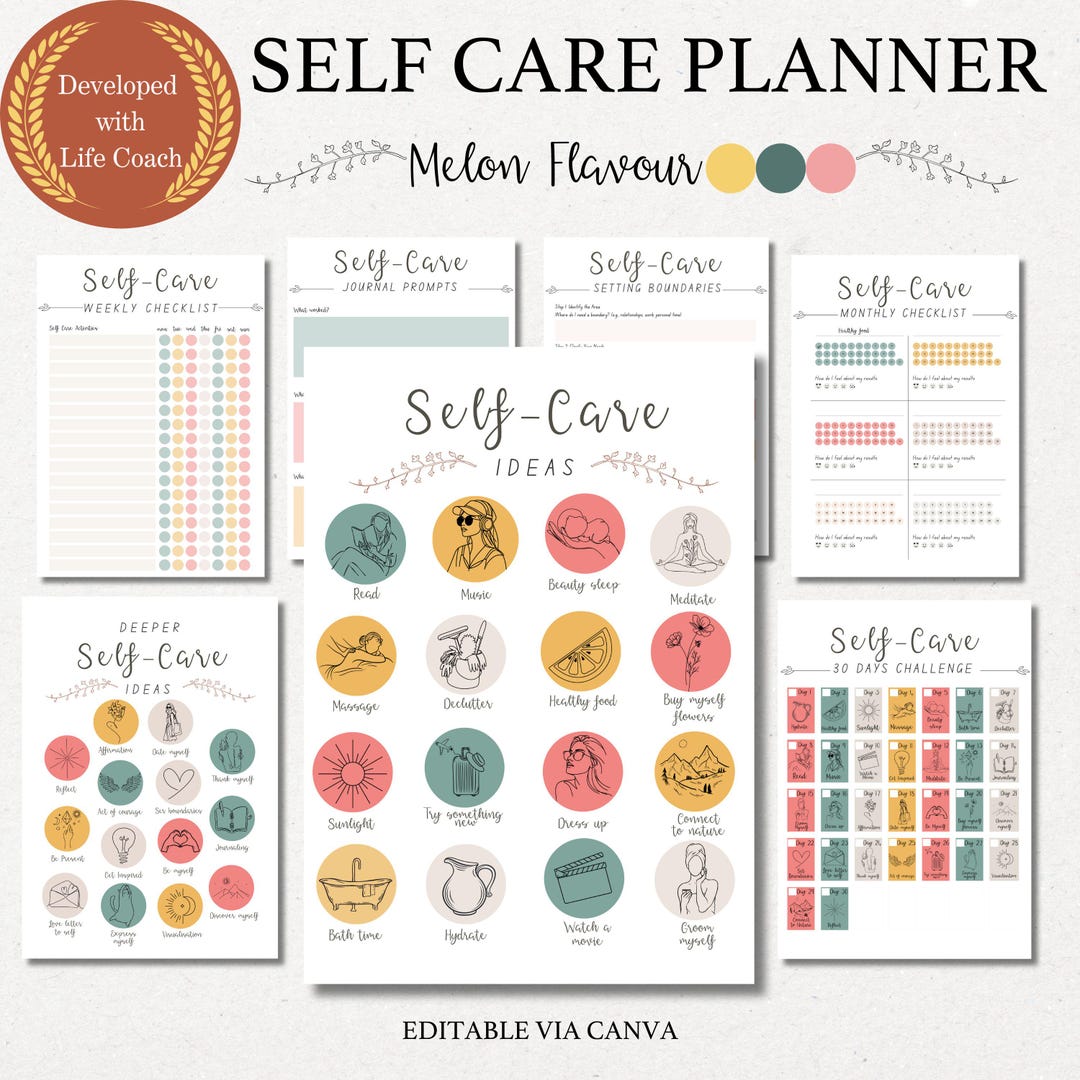 Self Care Planner | Self Care Checklist Bundle | Editable Self-care ...