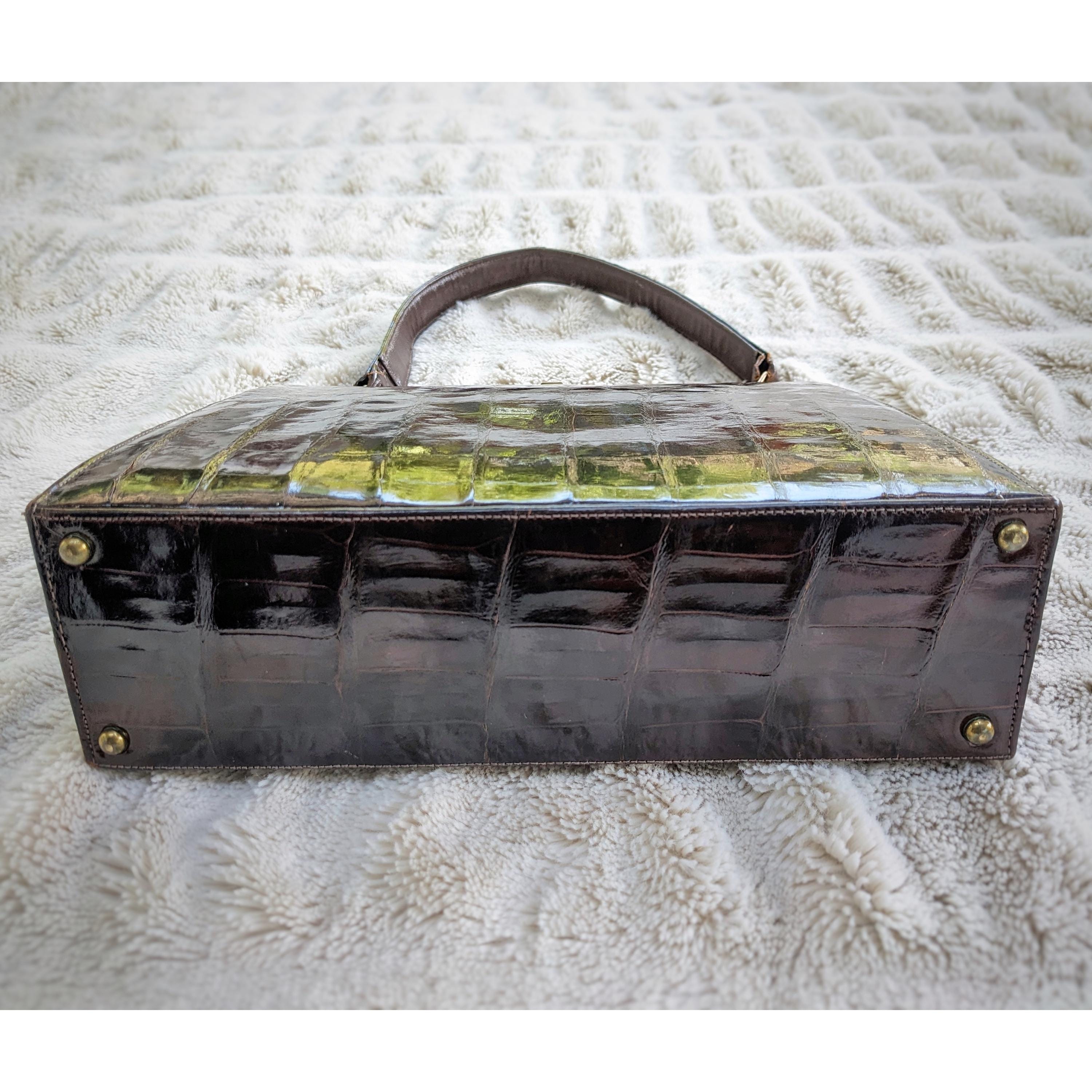 VINTAGE 50s BELLESTONE Alligator Frame Top Handle Handbag, Dark ...