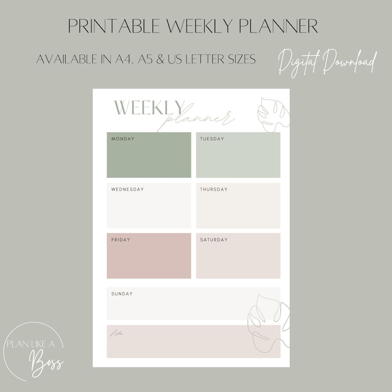 Weekly Planner Printable to Do List, Minimal Weekly Schedule, Weekly ...