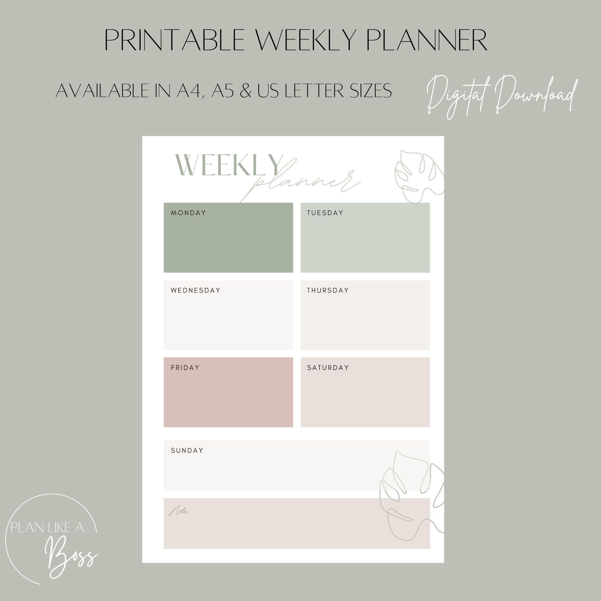 Weekly Planner Printable to Do List, Minimal Weekly Schedule, Weekly ...