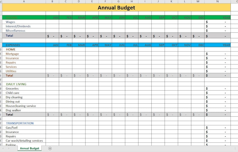 Annual Budget Spreadsheet| Budget Spreadsheet| Excel Sheets Budget ...