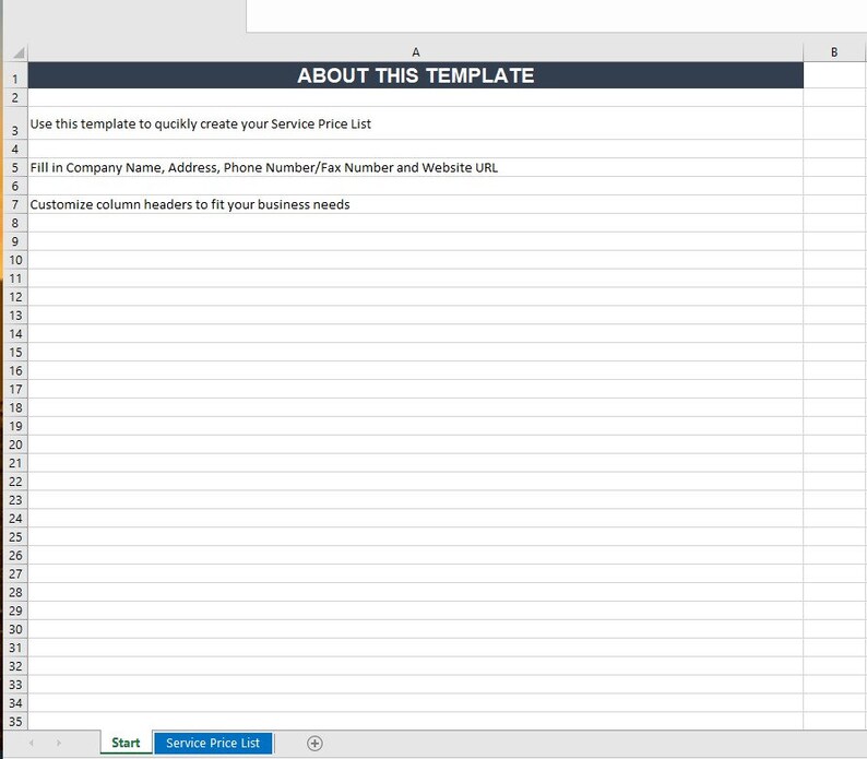 Small Business Service Price List Template | Excel Spreadsheet ...